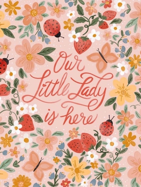 Baby Girl Arrival Card: Strawberries & Butterflies | TouchNote US ...